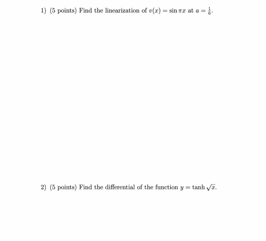 Solved 1) (5 points) Find the linearization of v(x) = sin rx | Chegg.com