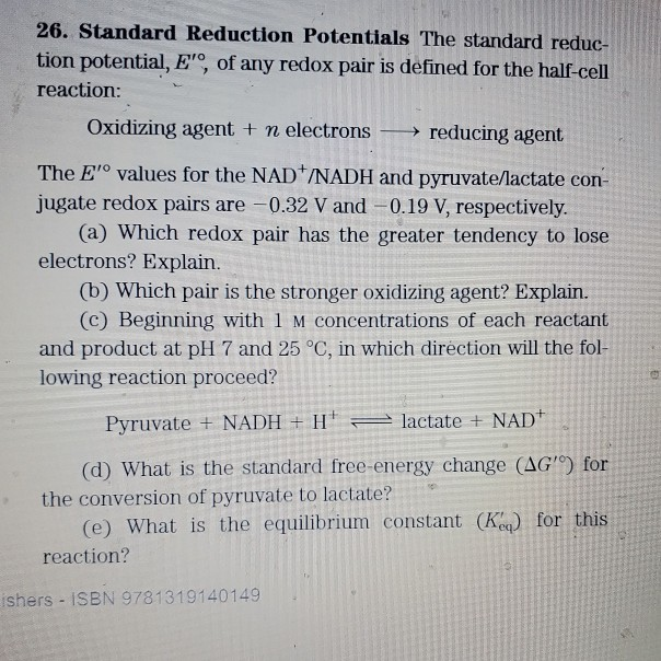 Solved 26. Standard Reduction Potentials The standard reduc- | Chegg.com