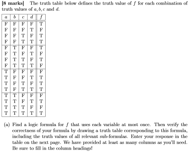 Solved (8 marks] The truth table below defines the truth | Chegg.com