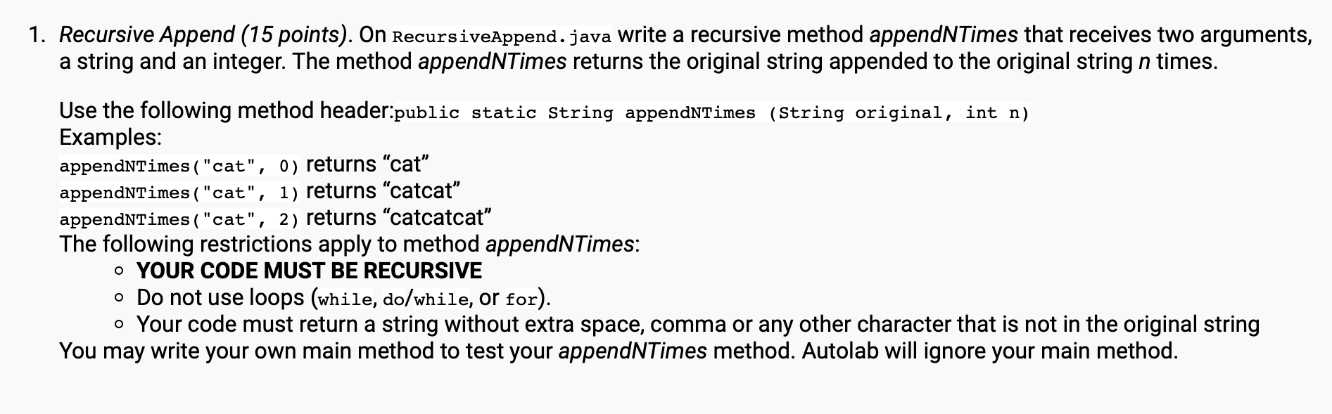 Solved 1. Recursive Append (15 points). On | Chegg.com