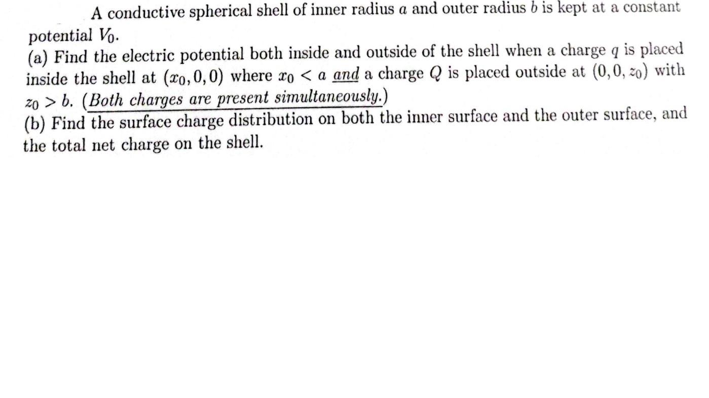 Solved A conductive spherical shell of inner radius a and | Chegg.com