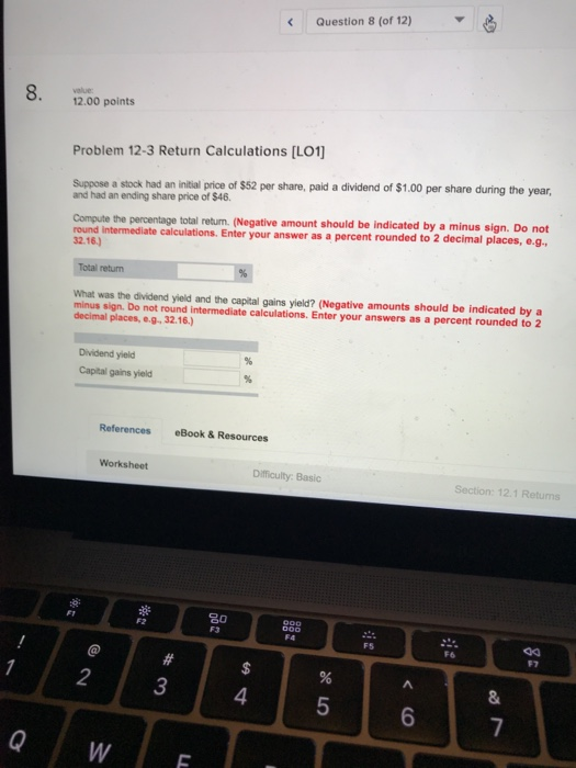 Solved Question 8 (of 12) 12.00 points Problem 12-3 Return | Chegg.com