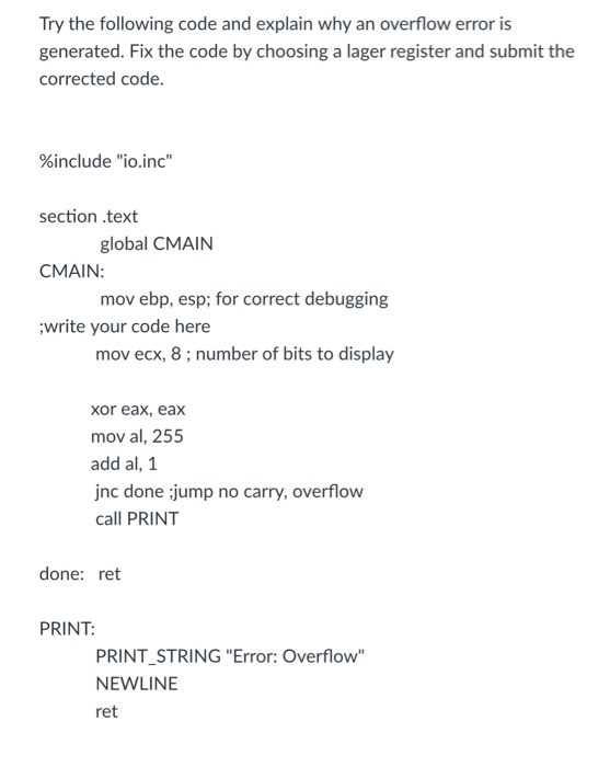 Solved Try the following code and explain why an overflow | Chegg.com