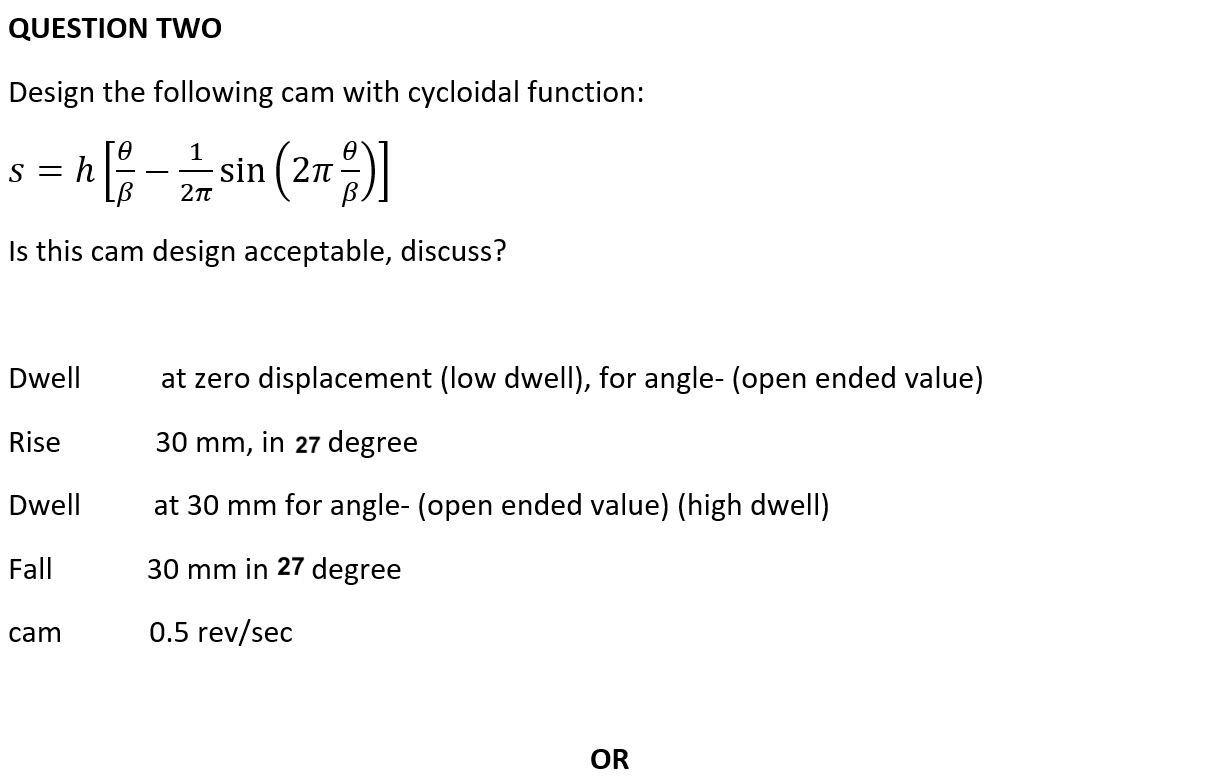 Solved QUESTION TWO Design the following cam with cycloidal | Chegg.com