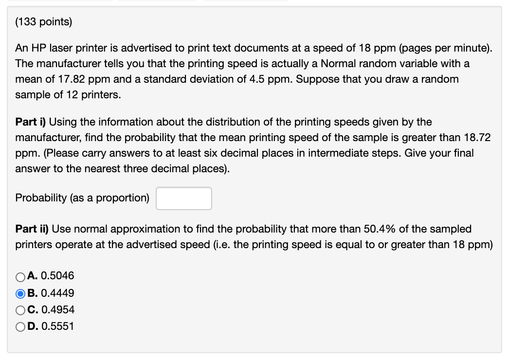 Solved (133 points) An HP laser printer is advertised to | Chegg.com
