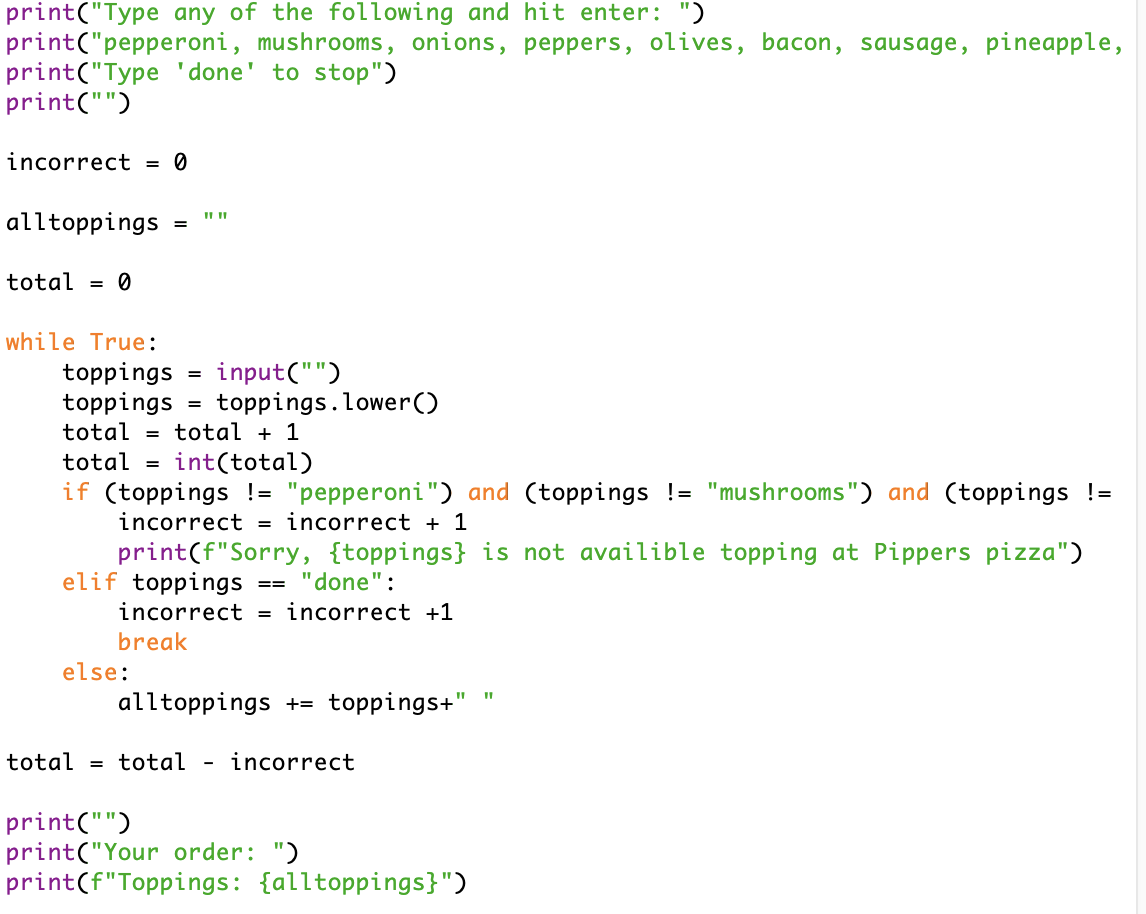 Solved (How can I print the user input, where it prints 1. | Chegg.com