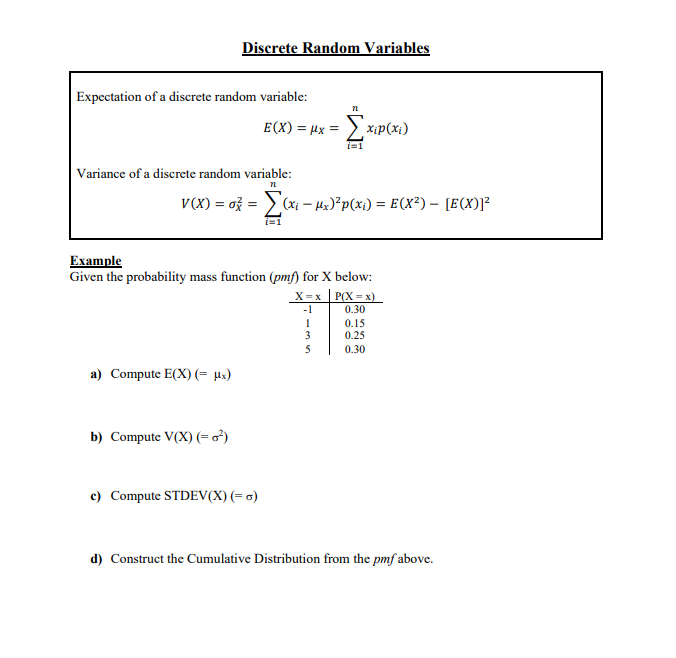 Solved Discrete Random Variables Expectation of a discrete | Chegg.com