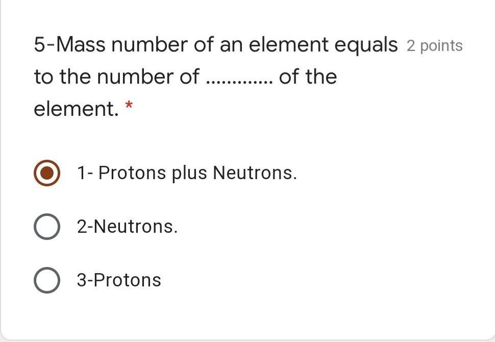 Solved 5-Mass number of an element equals 2 points to the | Chegg.com