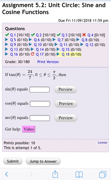 Solved Assignment 5.2: Unit Circle: Sine and Cosine | Chegg.com