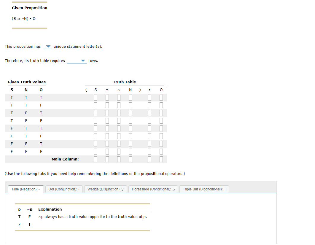 Solved Given Proposition (S =~N). This proposition has | Chegg.com