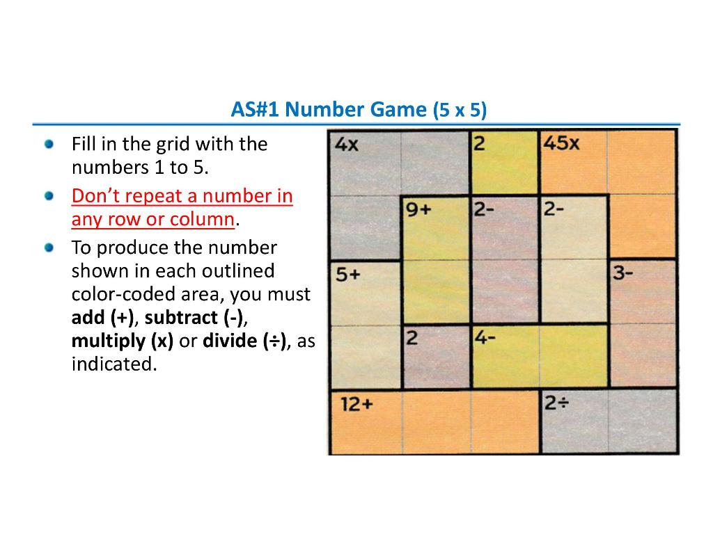 Solved AS\#1 Number Game (5×5) Fill in the grid with the | Chegg.com
