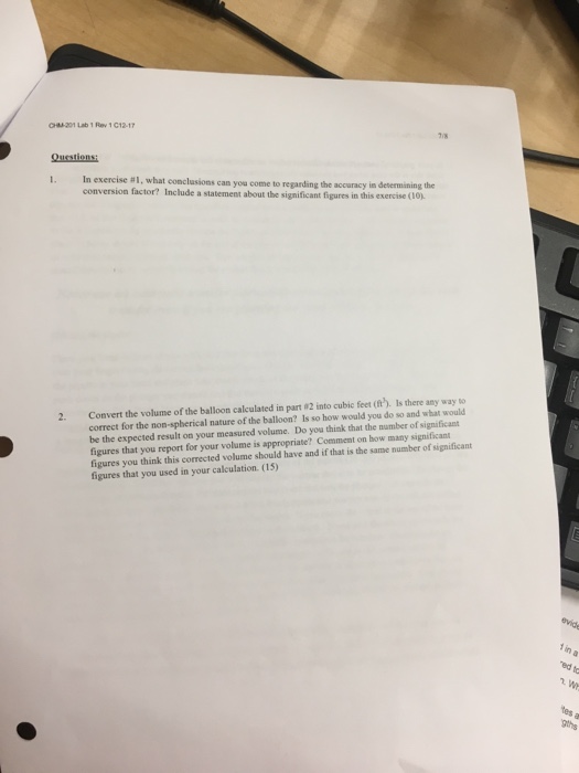 Solved CHM-201 Lab 1 Rev 1 C12-17 Qucstions In exercise #1, | Chegg.com