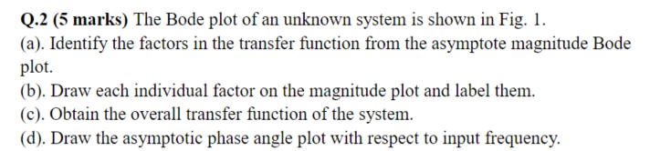Solved Q.2 (5 marks) The Bode plot of an unknown system is | Chegg.com