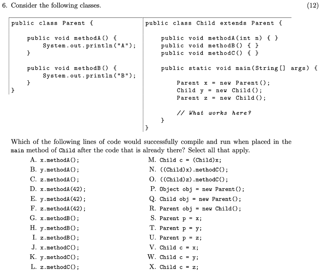 Solved 6 Consider The Following Classes 12 Public Class 