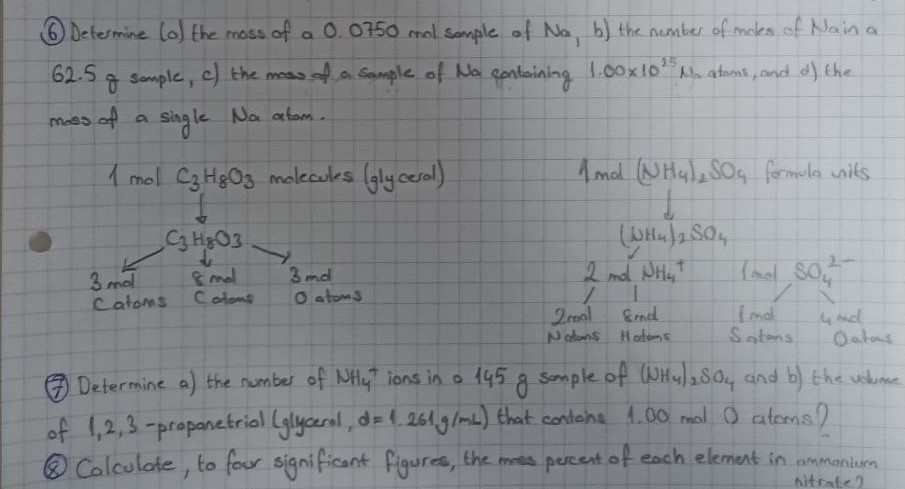 Solved (6) Determine (a) the moss of a 0.0750 mol sample of | Chegg.com