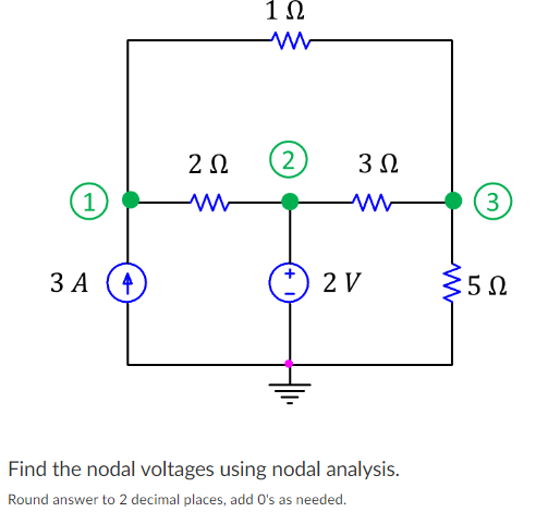 Solved Find the nodal voltages using nodal analysis. Round | Chegg.com