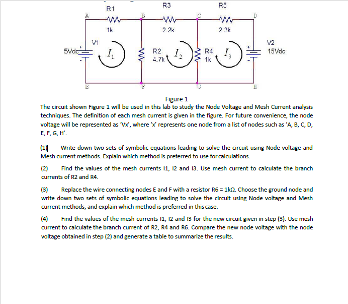 Solved R3 R5 R1 D 1k 2.2k 2.2k V1 15 V2 15Vdc 5Vdc R2 4.7K | Chegg.com