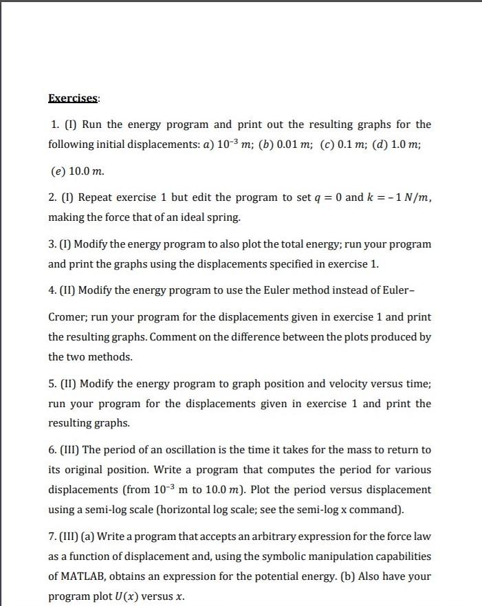 Project 2: Conservative forces and potential energy | Chegg.com