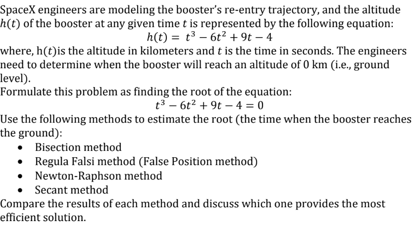 Solved SpaceX engineers are modeling the booster's re-entry | Chegg.com