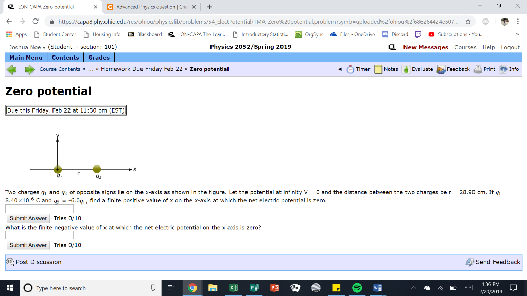 Solved Q LON-CAPA Zerupulential x e Advanced Physics | Chegg.com