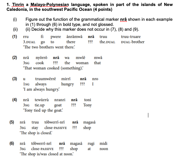 1. Tinrin a Malayo-Polynesian language, spoken in | Chegg.com