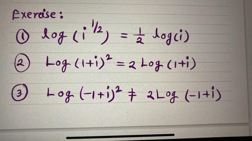 Solved (1) log(i1/2)=21log(i) (2) log(1+i)2=2log(1+i) (3) | Chegg.com