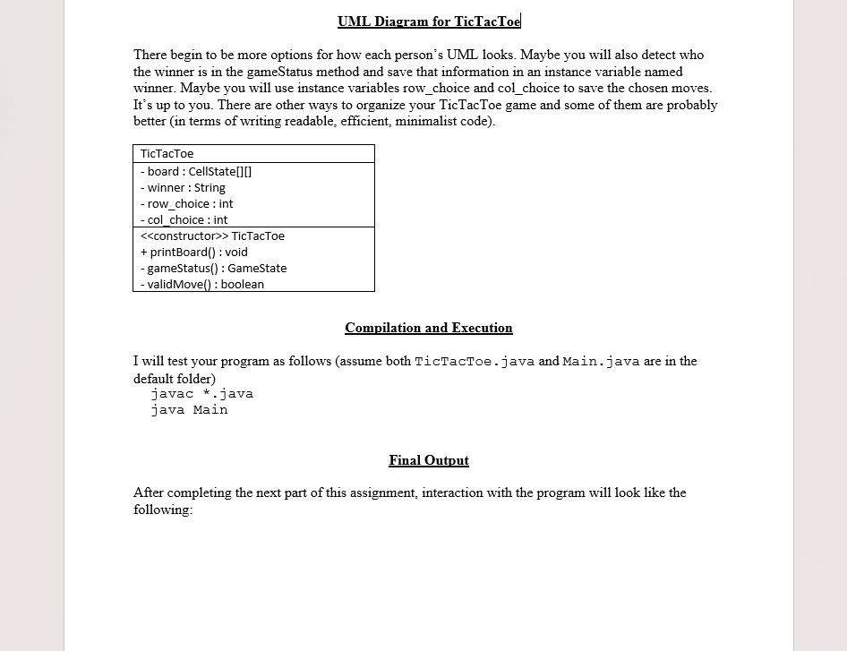 Solved TicTacToe-Part 2 This assignment is based on the | Chegg.com