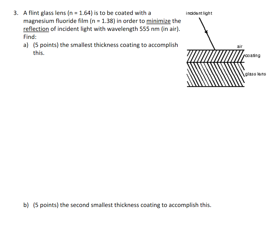 Solved incident light 3. A flint glass lens (n = 1.64) is to | Chegg.com