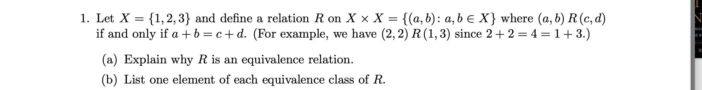 Solved 1. Let X={1,2,3} and define a relation R on | Chegg.com