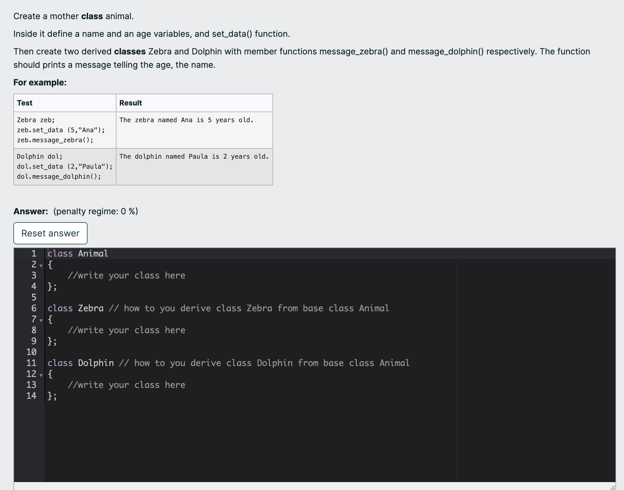 Solved Create a mother class animal. Inside it define a name | Chegg.com