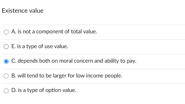 Solved Existence value A. is not a component of total value. | Chegg.com