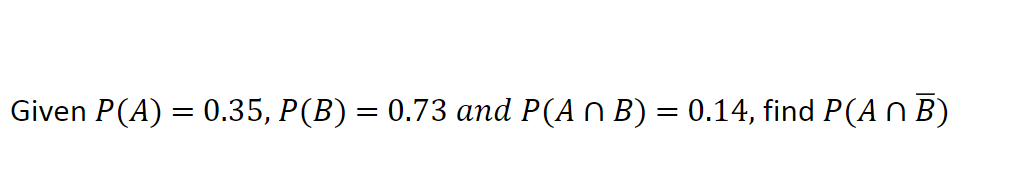 Solved Given P(A)=0.35,P(B)=0.73 and P(A∩B)=0.14, find | Chegg.com