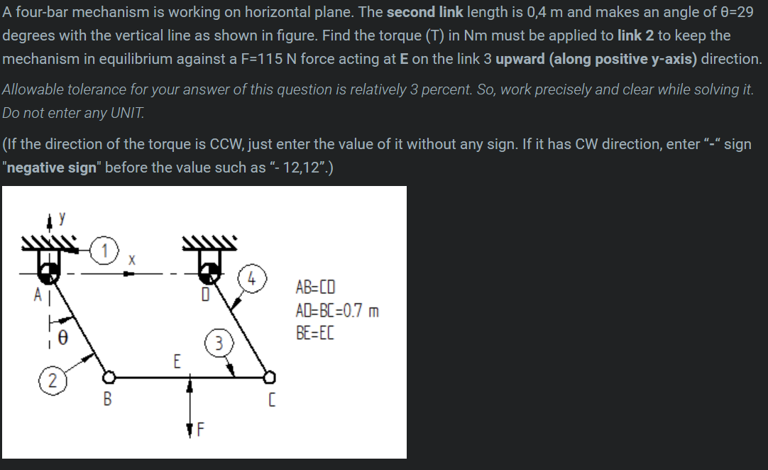 Solved A four-bar mechanism is working on horizontal plane. | Chegg.com