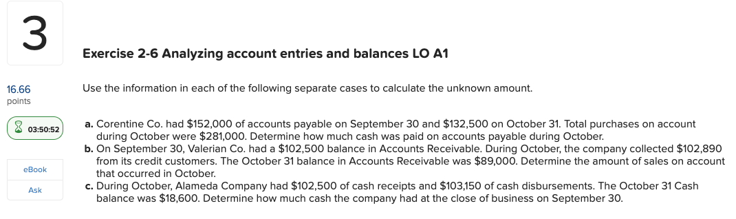 Solved 3 Exercise 2-6 Analyzing account entries and balances | Chegg.com