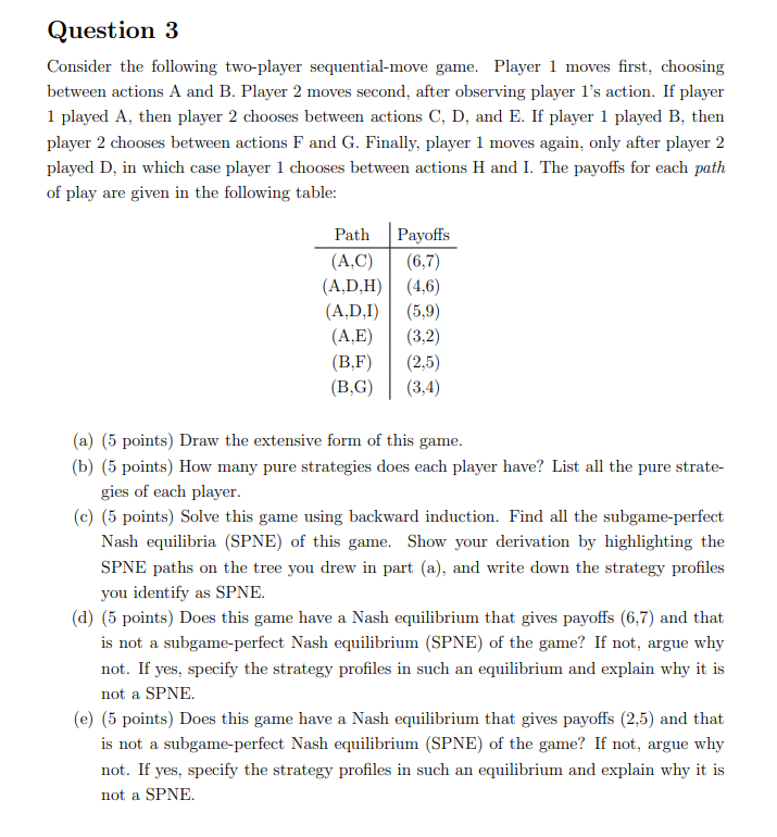 Solved Question 3Consider the following two-player | Chegg.com