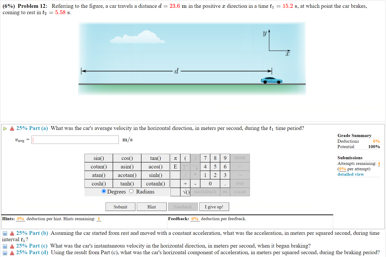 Solved (6\%) Problem 12: Referring to the figure, a car | Chegg.com