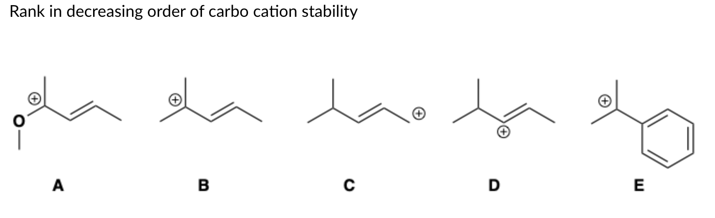 Solved Rank in decreasing order of carbo cation stability | Chegg.com