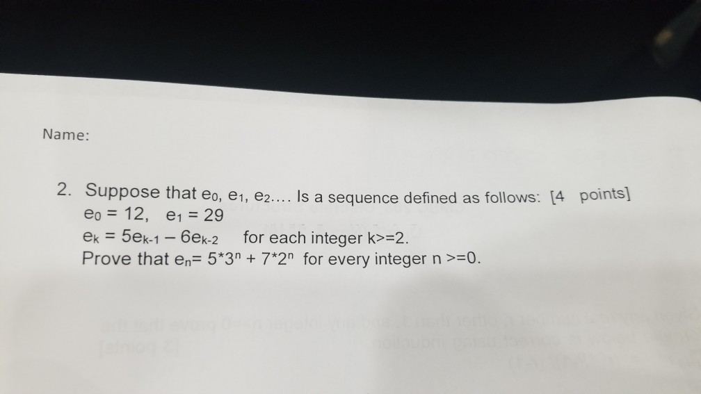Solved Name: 2. Suppose that eo, e1, e2.. Is a sequence | Chegg.com