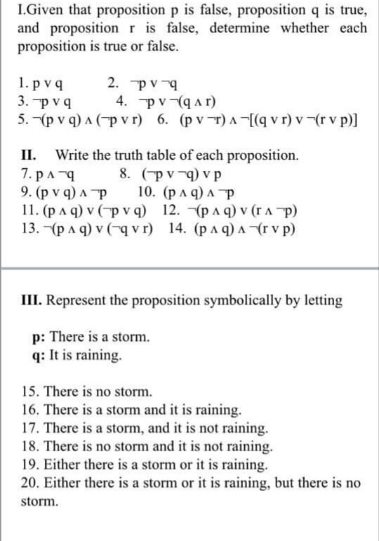 Solved 1.Given that proposition p is false, proposition q is | Chegg.com