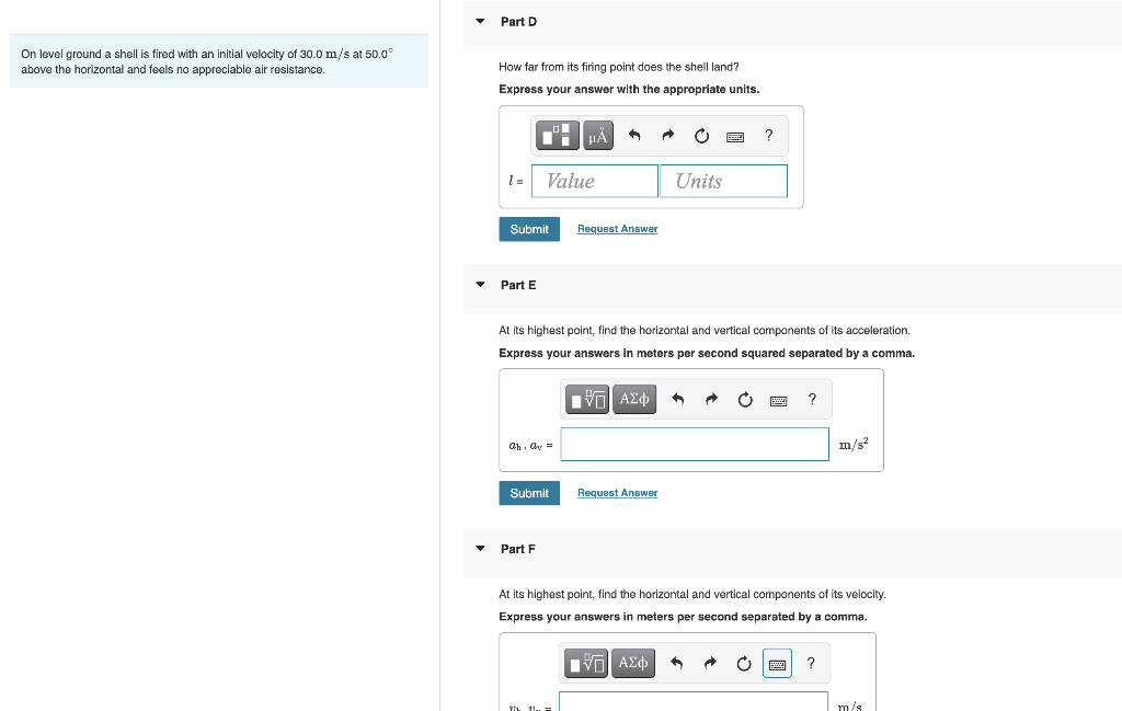 Solved On level ground a shell is fired with an initial | Chegg.com
