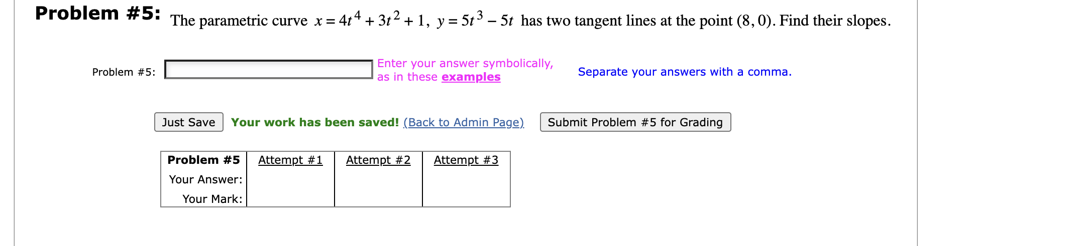 Solved Problem \#5: The parametric curve | Chegg.com