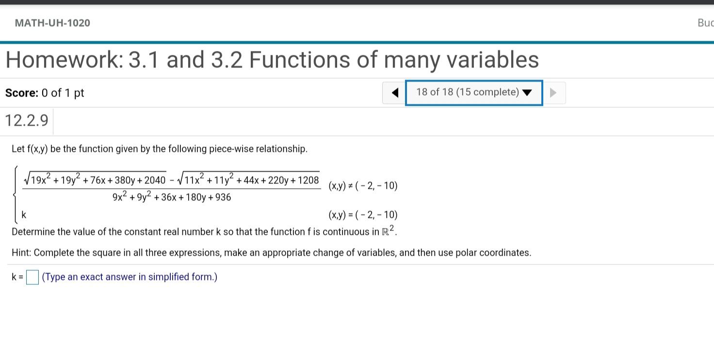 Solved MATH-UH-1020 Bud Homework: 3.1 and 3.2 Functions of | Chegg.com
