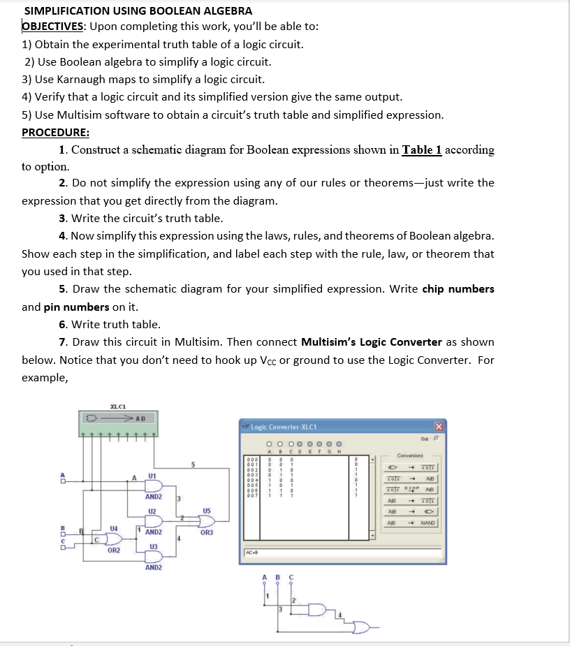 SIMPLIFICATION USING BOOLEAN ALGEBRA OBJECTIVES: Upon | Chegg.com