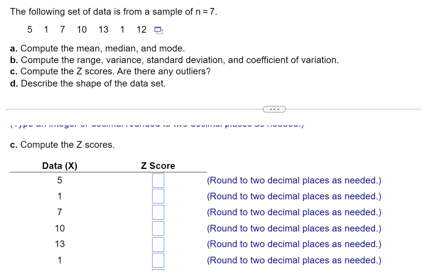 Solved The following set of data is from a sample of n=7. a. | Chegg.com