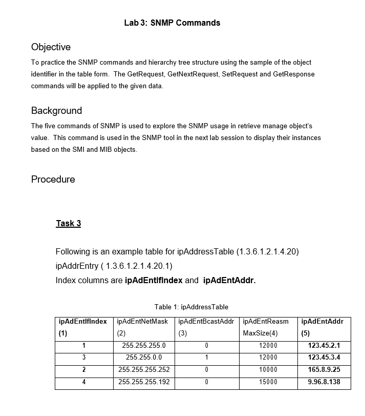 Lab 3: SNMP Commands Objective To practice the SNMP | Chegg.com