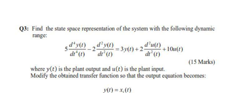 Solved Q3: Find the state space representation of the system | Chegg.com