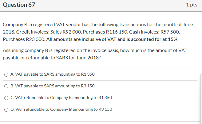 Solved Company B, a registered VAT vendor has the following | Chegg.com