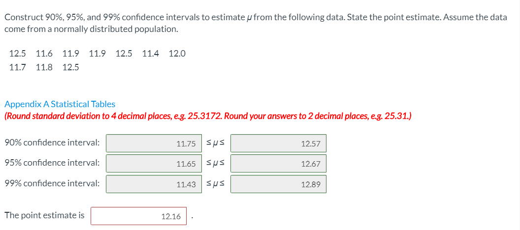 Solved Construct 90%, 95%, and 99% confidence intervals to | Chegg.com