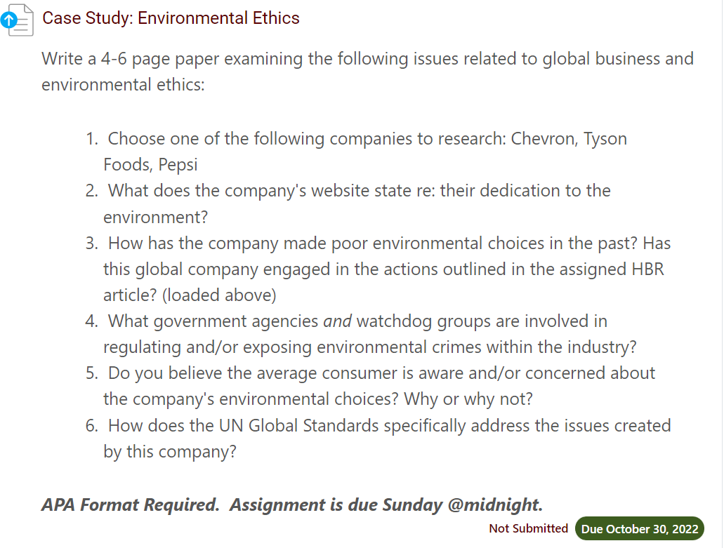 Solved Case Study: Environmental Ethics Write a 4-6 page | Chegg.com