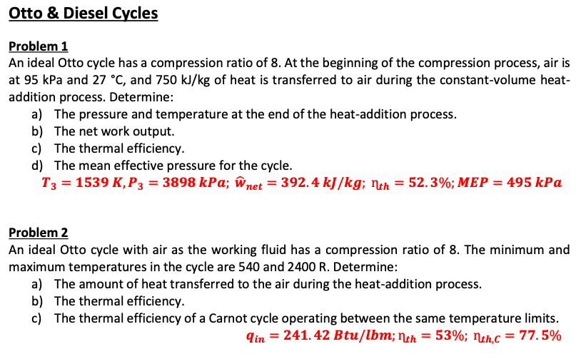 Solved Problem 1 An ideal Otto cycle has a compression ratio | Chegg.com